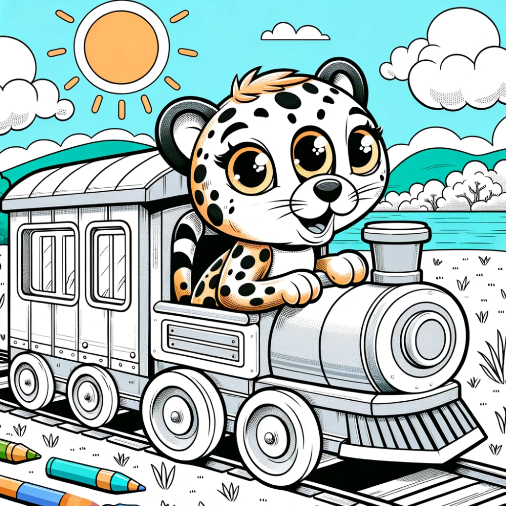 Coloring Page: Leopard Train Conductor Color Page for Kids