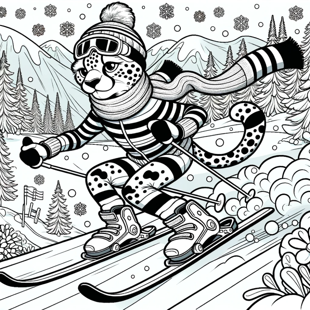 Coloring Page: Snowboarding Cheetah Color Page for Kids Creative Fun!