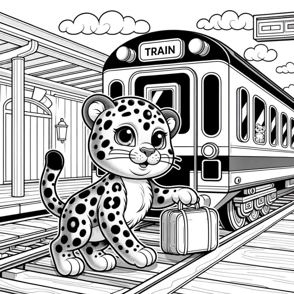 Coloring Page: Leopard Train Adventure - Free Color Page for Kids