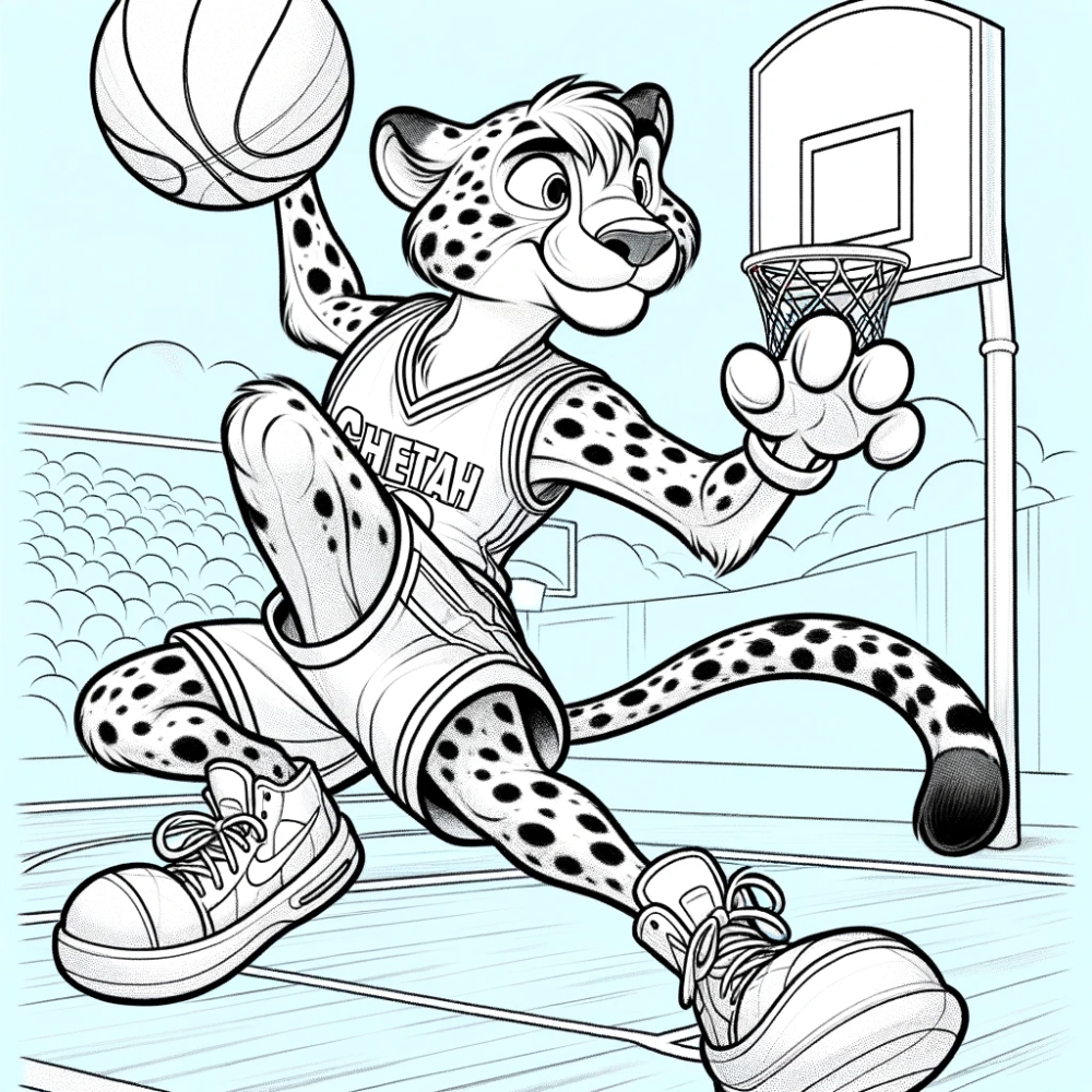 Coloring Page: Dynamic Cheetah Basketball - Color Page for Kids