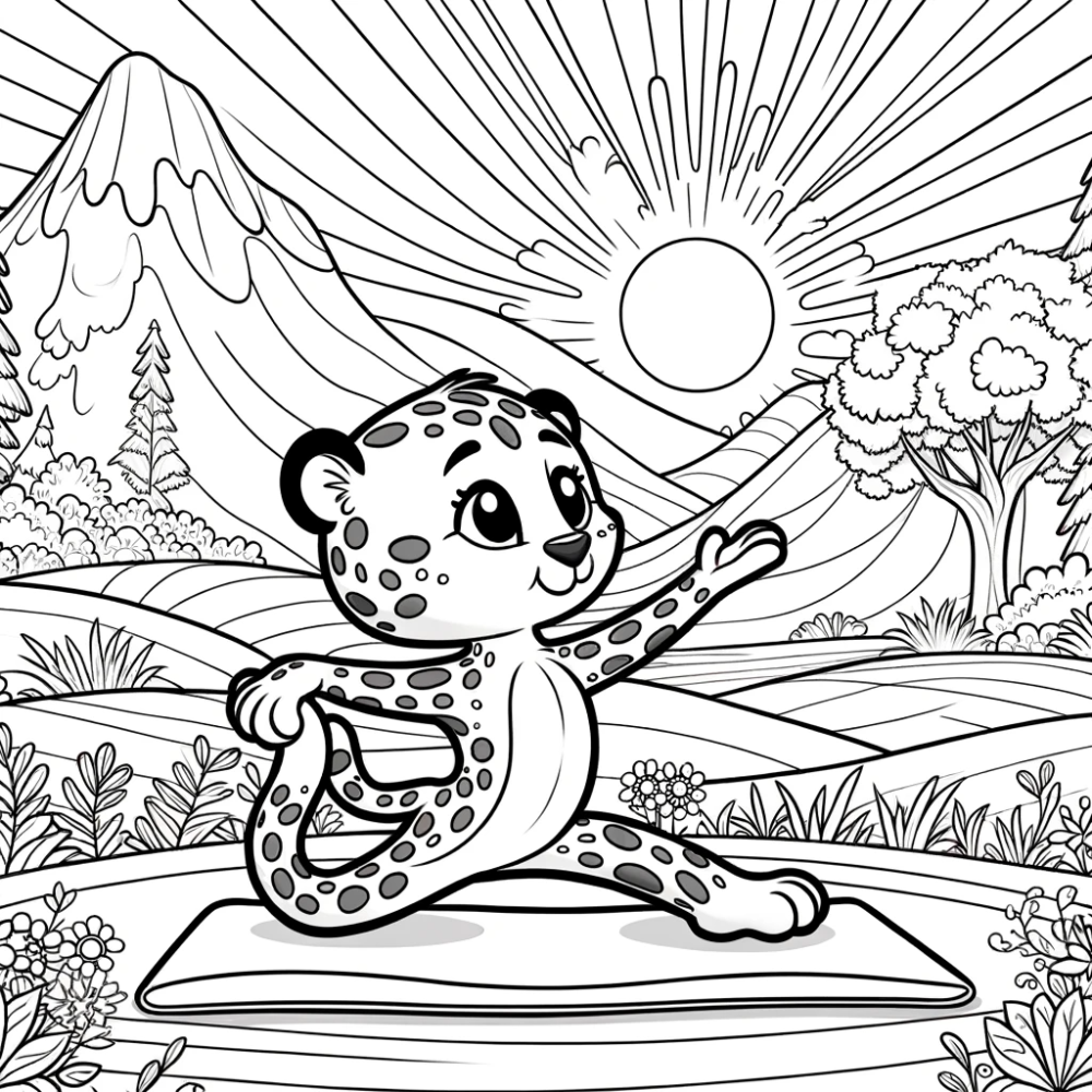 Coloring Page: Playful Leopard Stretching - Free Color Page for Kids