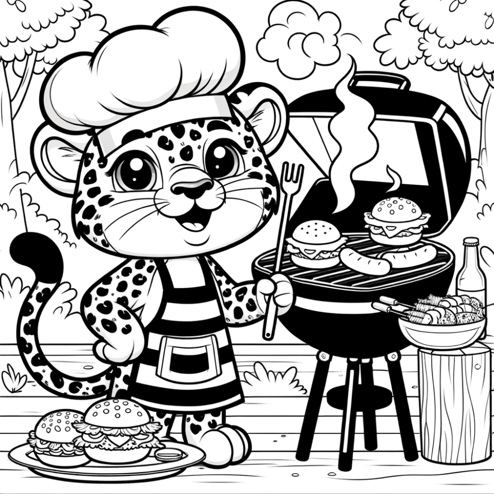 Coloring Page: Leopard Chef BBQ - Free Color Page for Kids