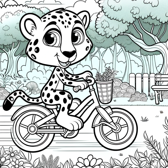 Coloring Page: Cheetah Bicycle Adventure - Color Page for Kids