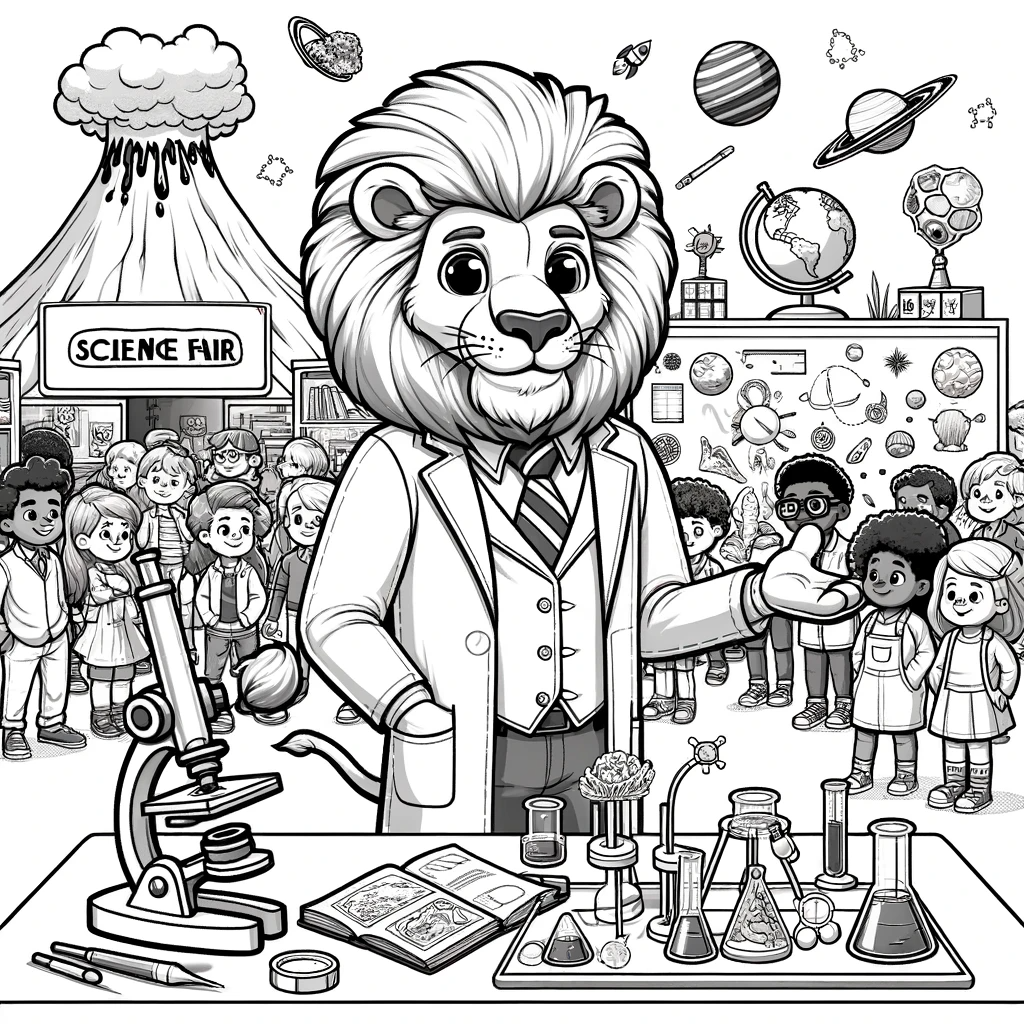 Coloring Page: Science Fair Fun: Color Page for Kids Featuring Lion ...