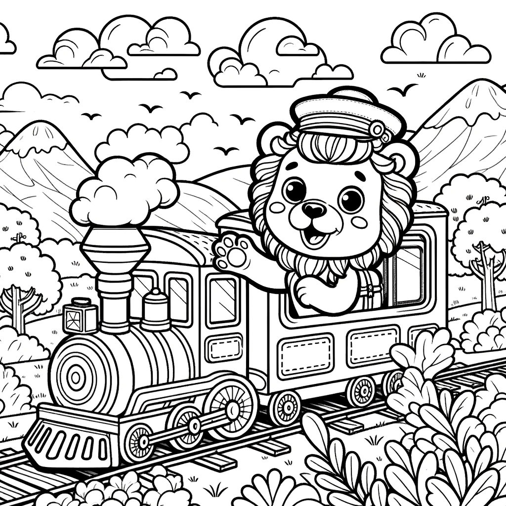 Coloring Page: Lion Train Adventure - Free Color Page for Kids