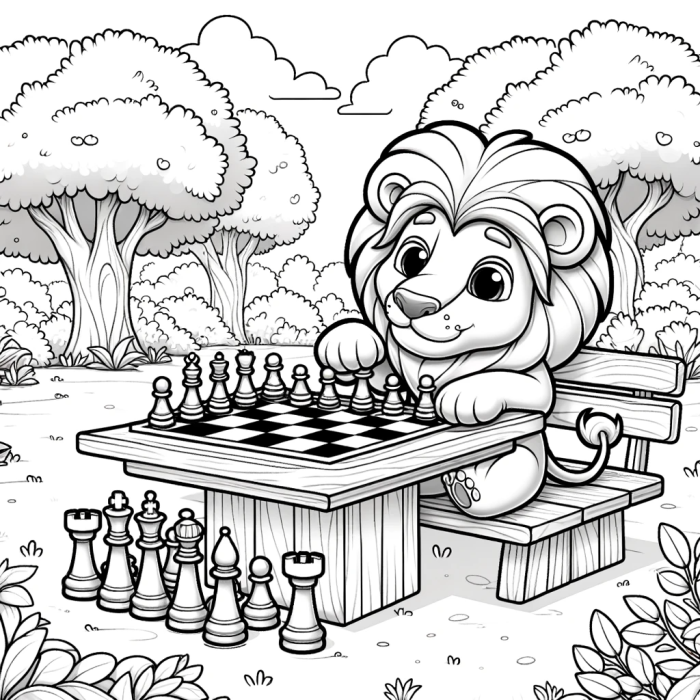 Coloring Page: Chess-Playing Lion Color Page for Kids - Creative Fun