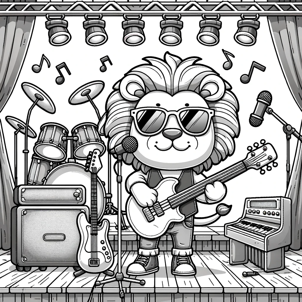 Coloring Page: Rockin' Lion - Free Printable Color Page for Kids