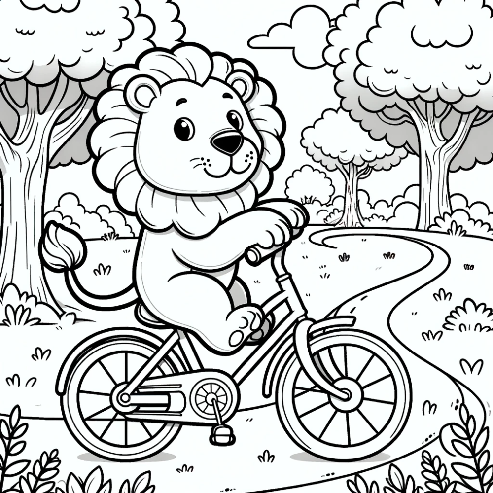 Coloring Page: Lion Bicycle Ride - Fun Color Page for Kids Activity