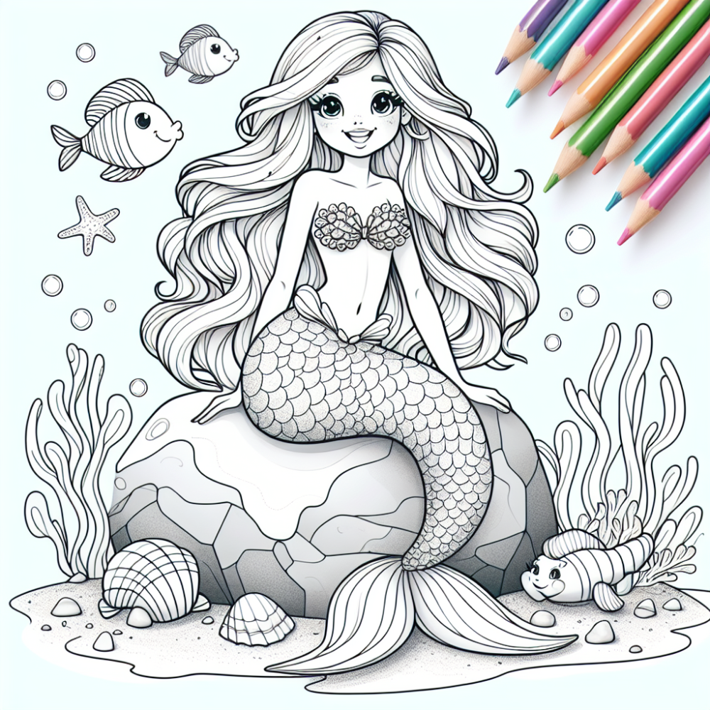 Coloring Page: Enchanting Mermaid Color Page for Kids