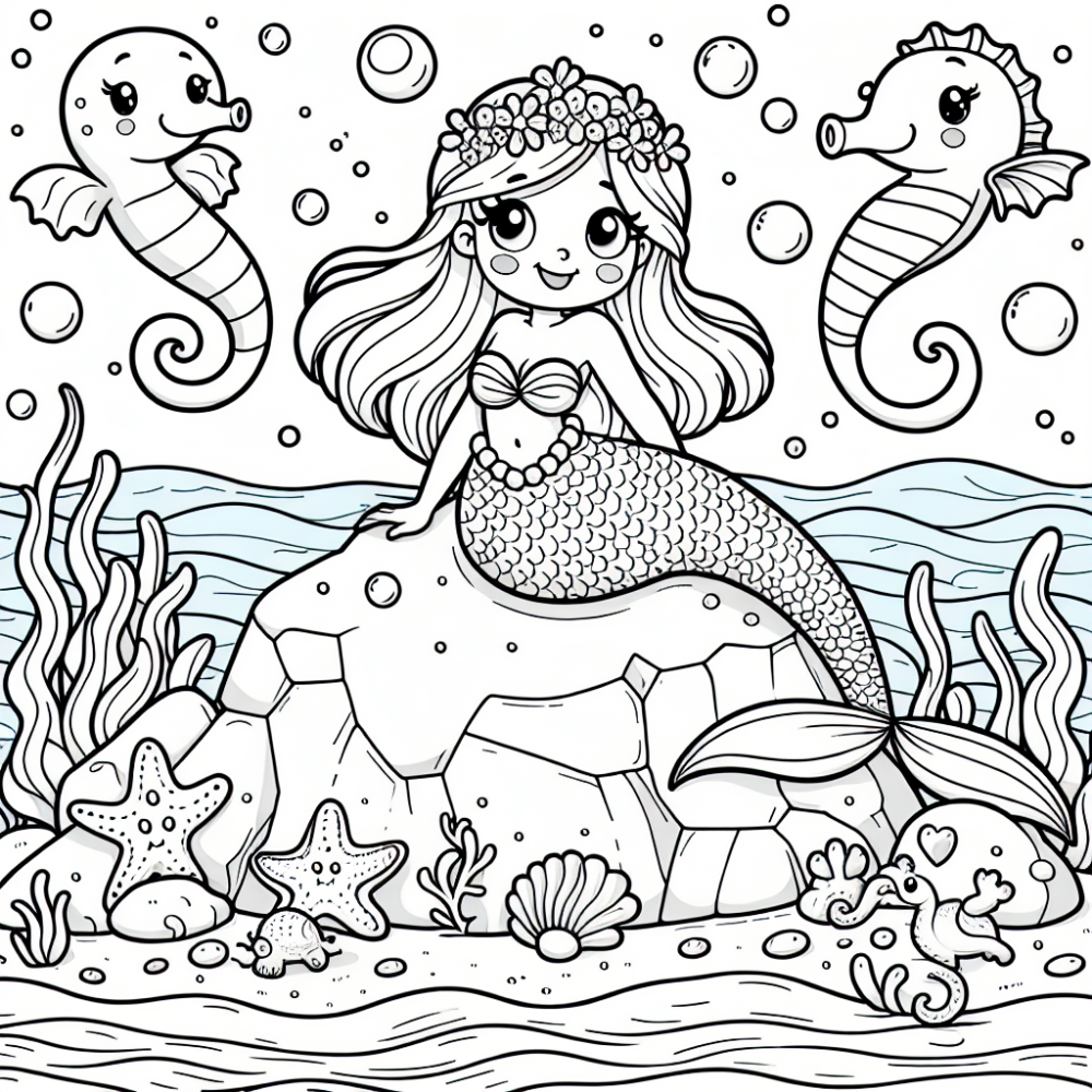 Coloring Page: Enchanting Mermaid Color Page for Kids