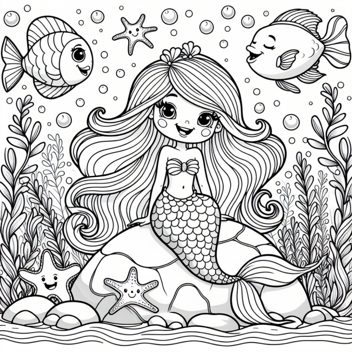 Coloring Page: Enchanting Mermaid Color Page for Kids