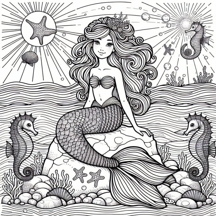 Coloring Page: Beautiful Mermaid Color Page for Kids