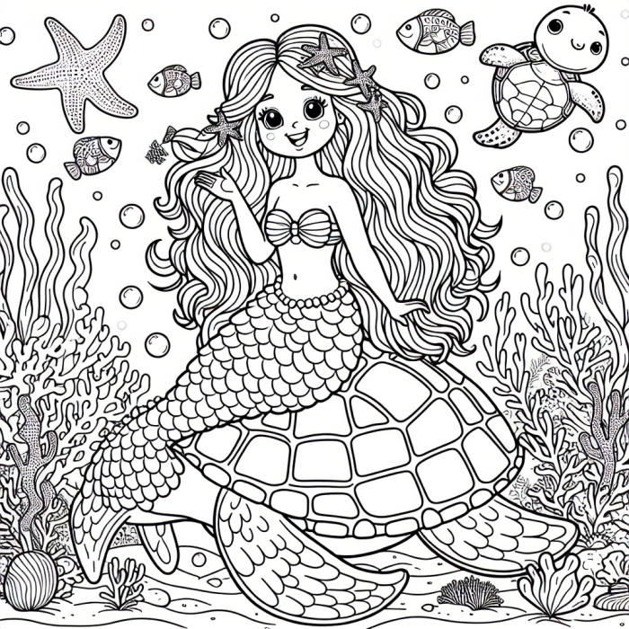Coloring Page: Enchanting Mermaid Color Page for Kids