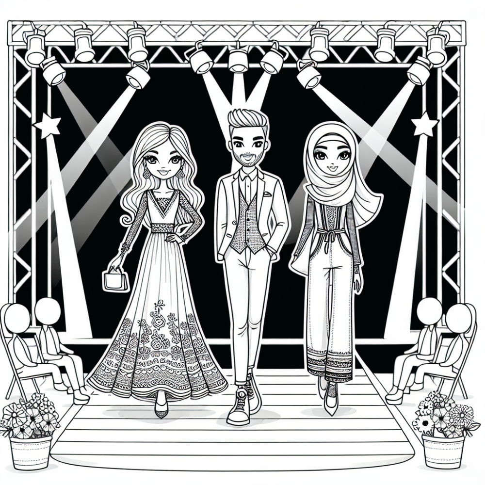 Coloring Page: Color Page for Kids: Fashion Show Extravaganza
