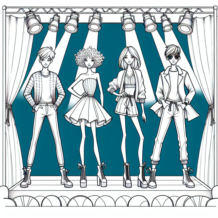 Coloring Page: Fashionable Stage Performance Color Page for Kids