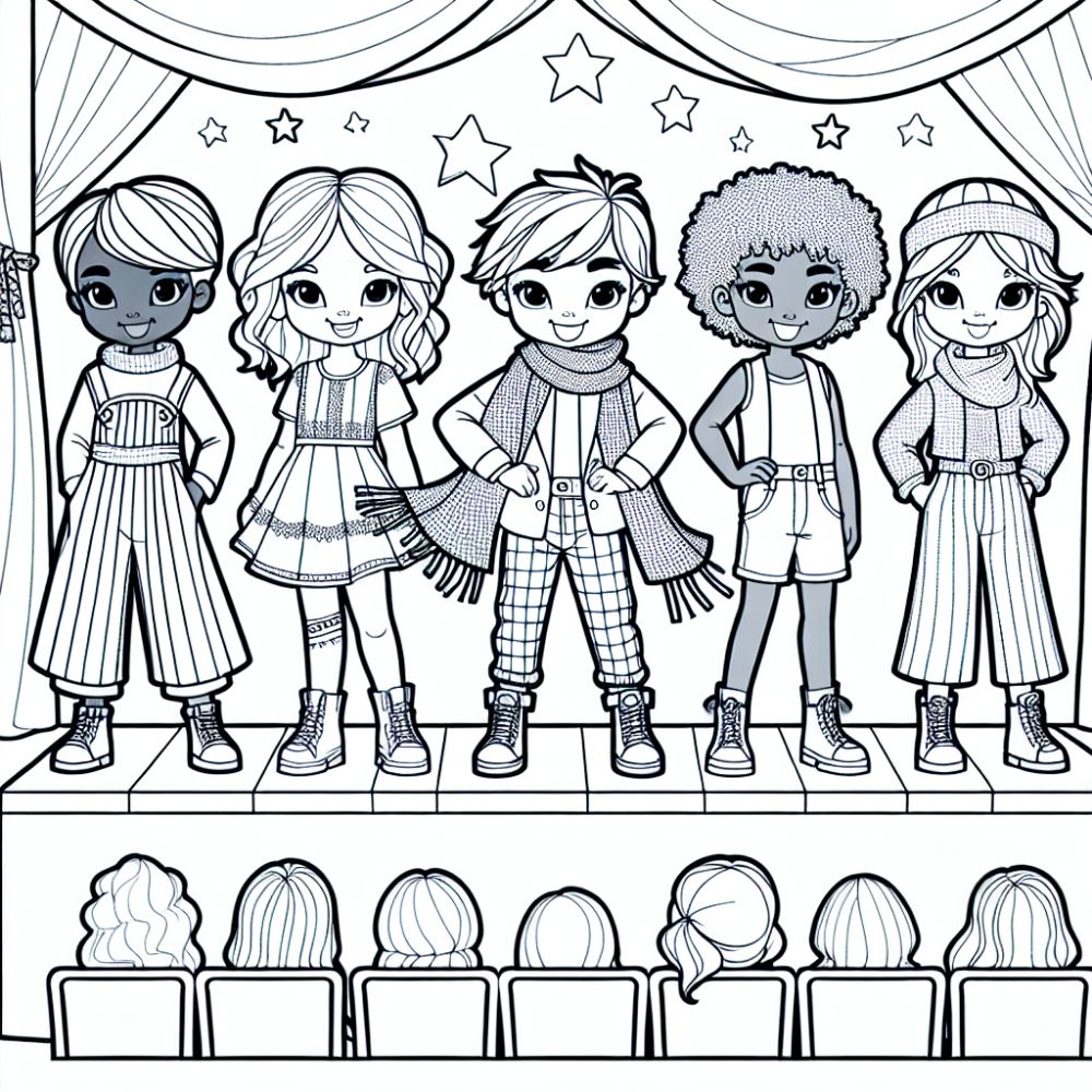 Coloring Page: Color Page for Kids: Children Performing on Stage