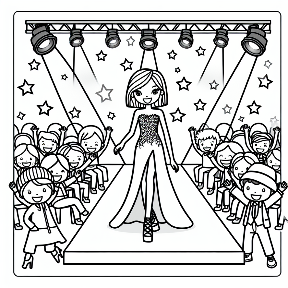 Coloring Page: Exciting Fashion Show Color Page for Kids