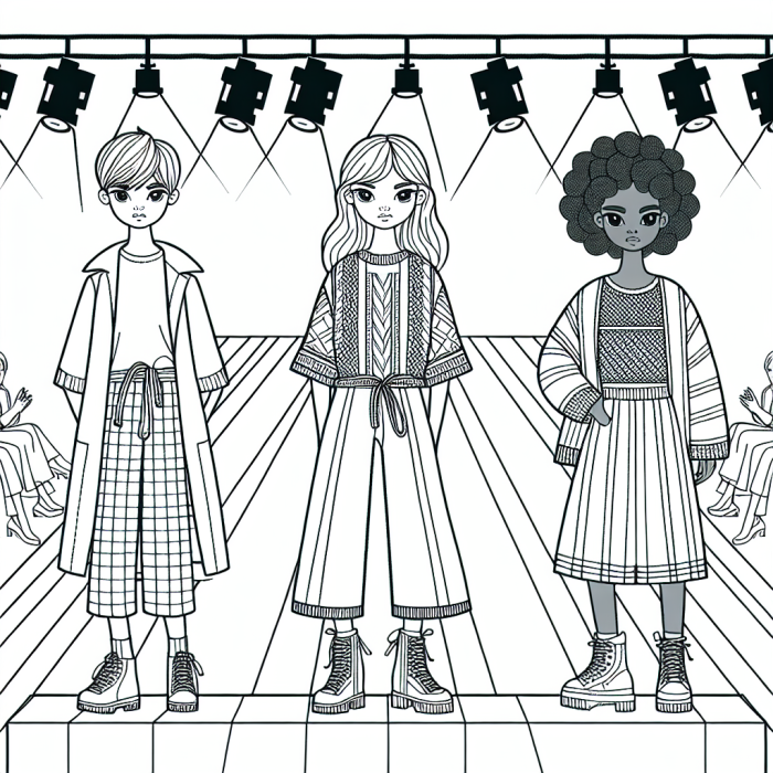Coloring Page: Fashion Show Color Page for Kids - Stylish Coloring Sheet