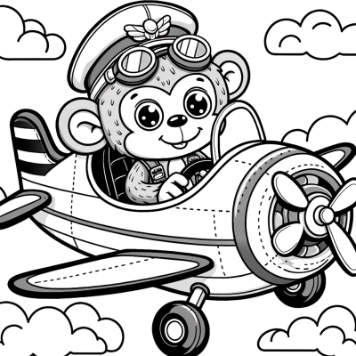 Coloring Page: High-Flying Bear Pilot - Printable Color Page for Kids