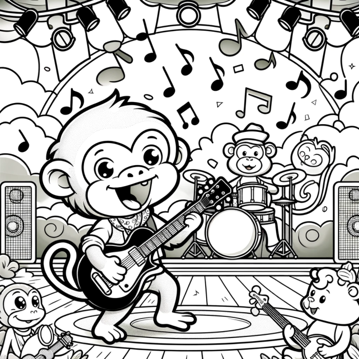 Coloring Page: Musical Monkey Color Page for Kids - Creative Fun