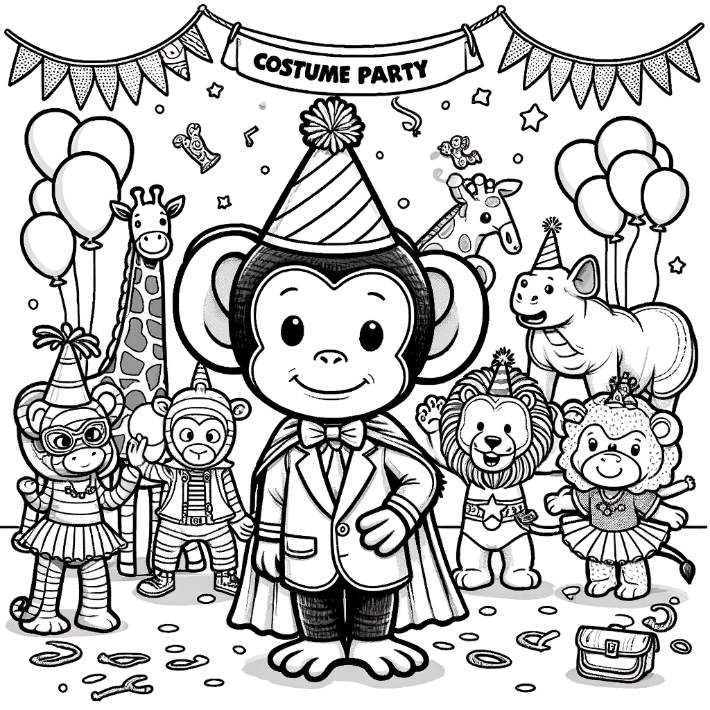 Coloring Page: Monkey Costume Party - Color Page for Kids