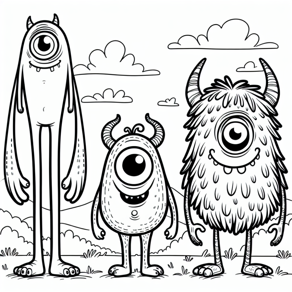 Coloring Page: Color Page for Kids Featuring Friendly Monsters
