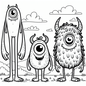 Coloring Page: Color Page for Kids Featuring Friendly Monsters