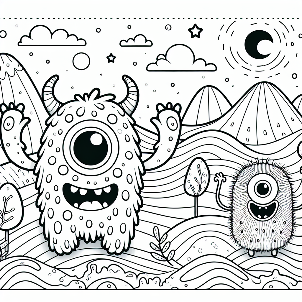Coloring Page: Color Page for Kids Featuring Playful Monsters