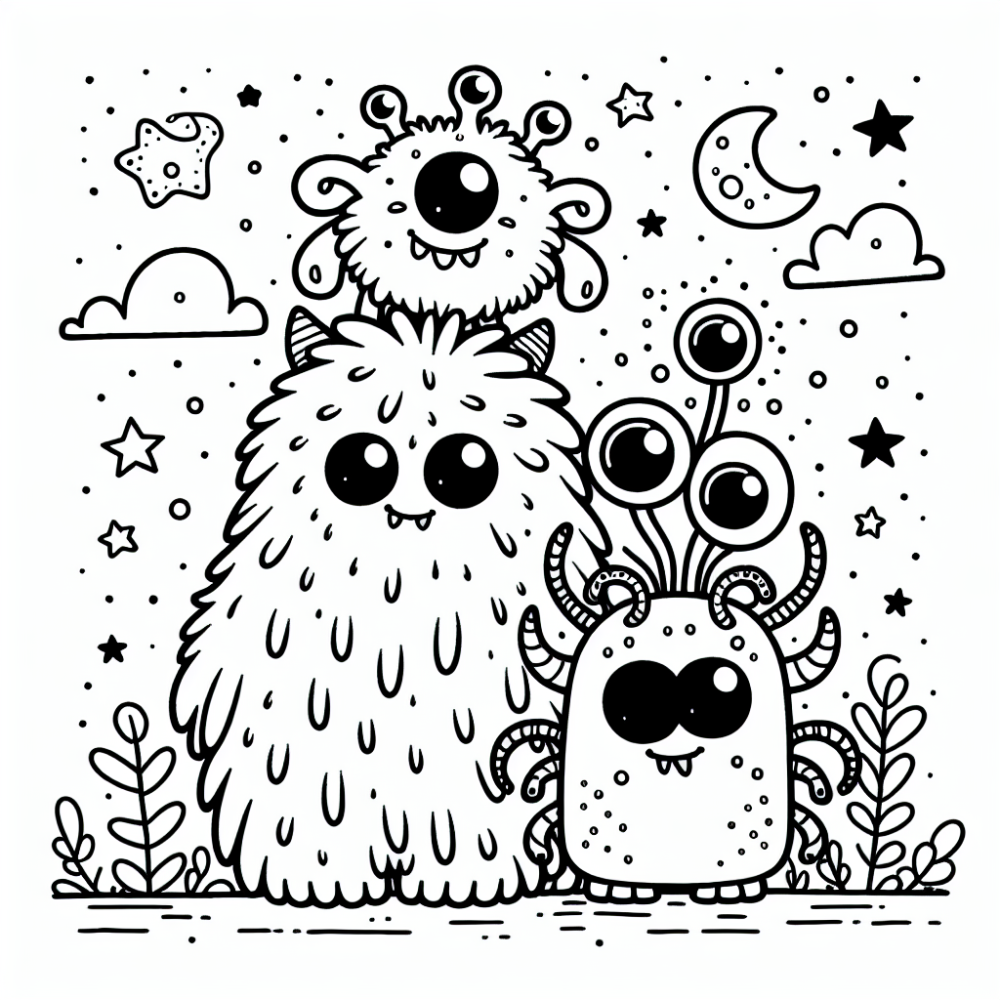 Coloring Page: Color Page for Kids: Adorable Monsters