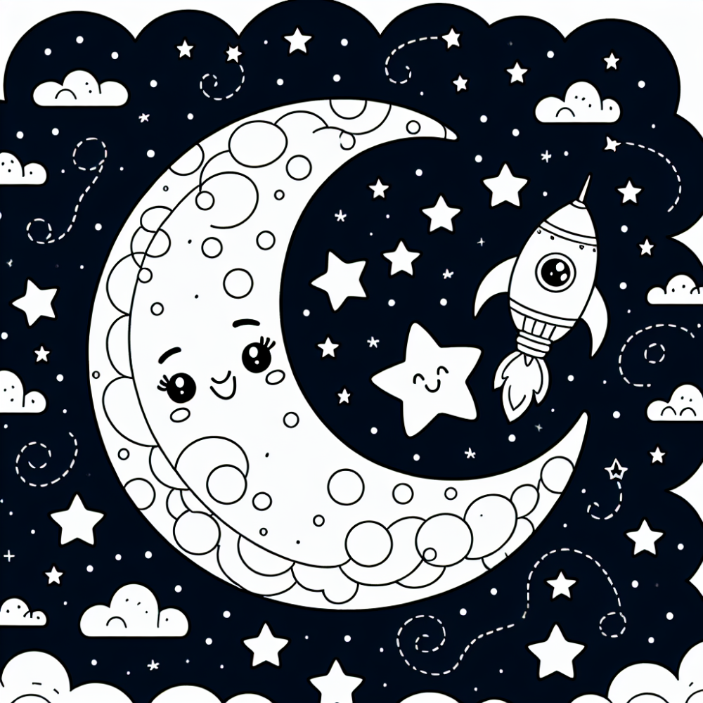 Coloring Page: Whimsical Night Sky Color Page for Kids