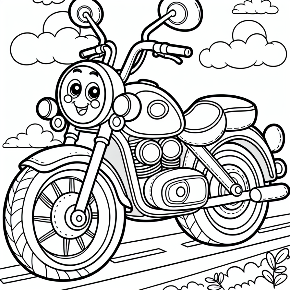 Coloring Page: Color Page for Kids Featuring a Happy Motorcycle