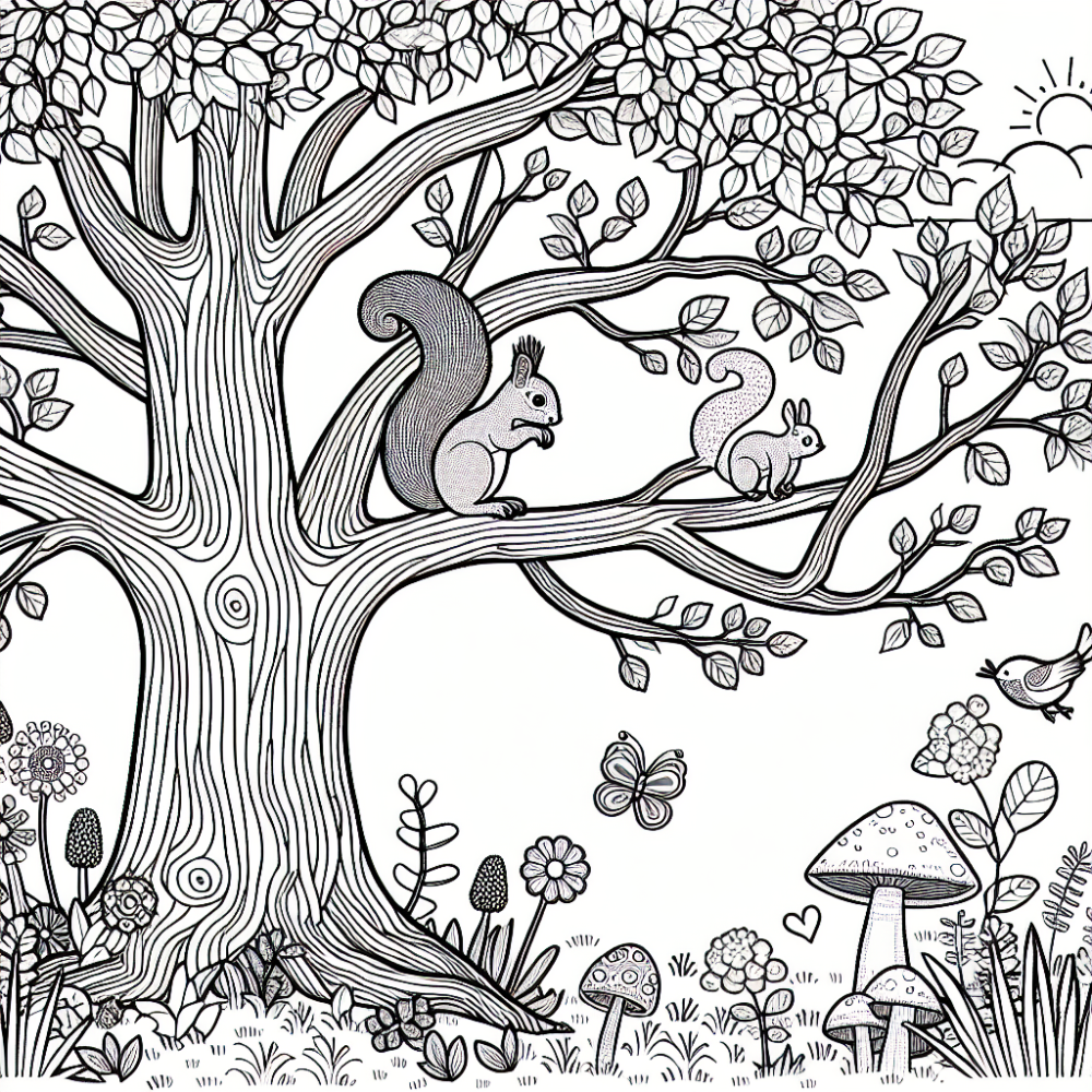 Coloring Page: Charming Forest Squirrels Color Page for Kids