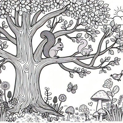 Coloring Page: Charming Forest Squirrels Color Page for Kids