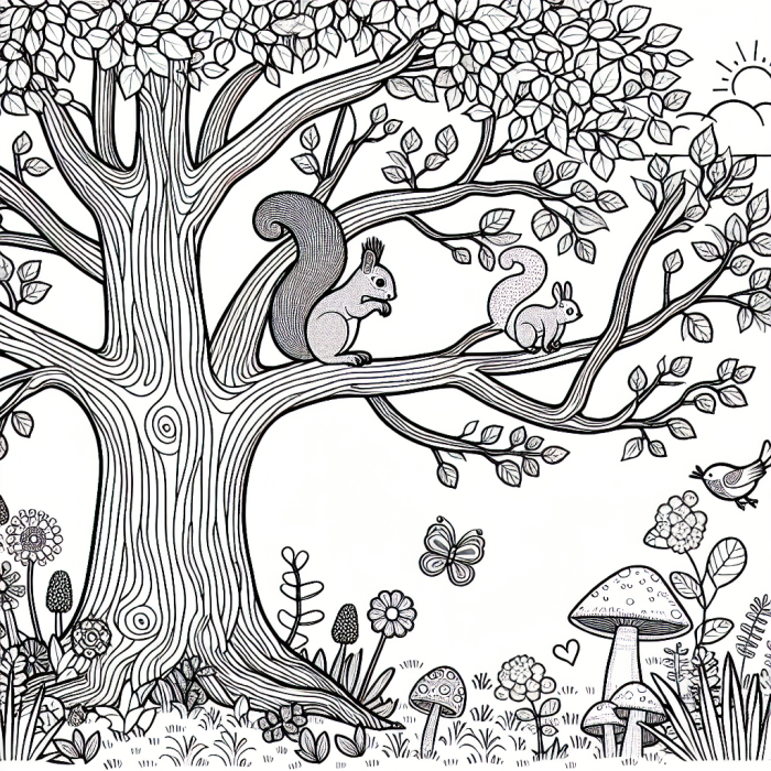 Coloring Page: Charming Forest Squirrels Color Page for Kids