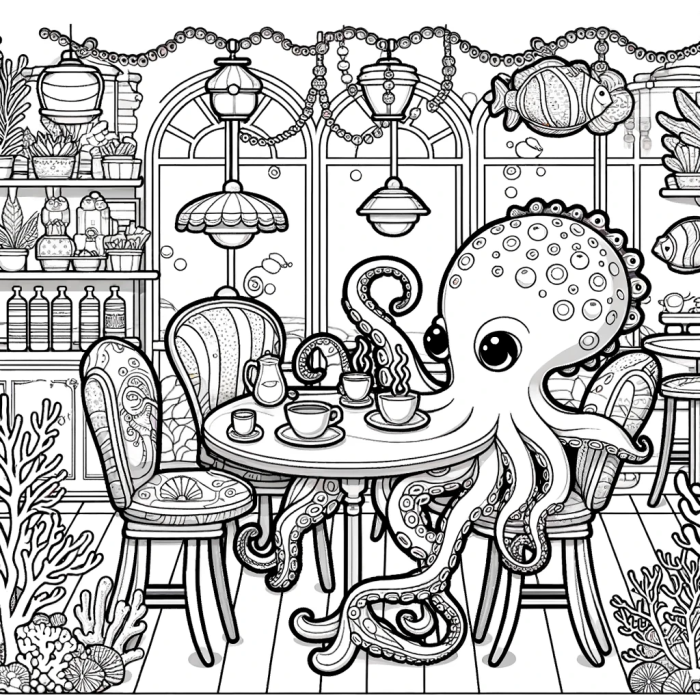 Coloring Page: Underwater Tea Party - Color Page for Kids