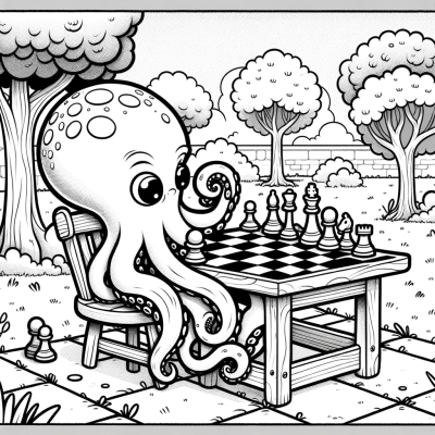 Coloring Page: Octopus Chess Game - Engaging Color Page for Kids