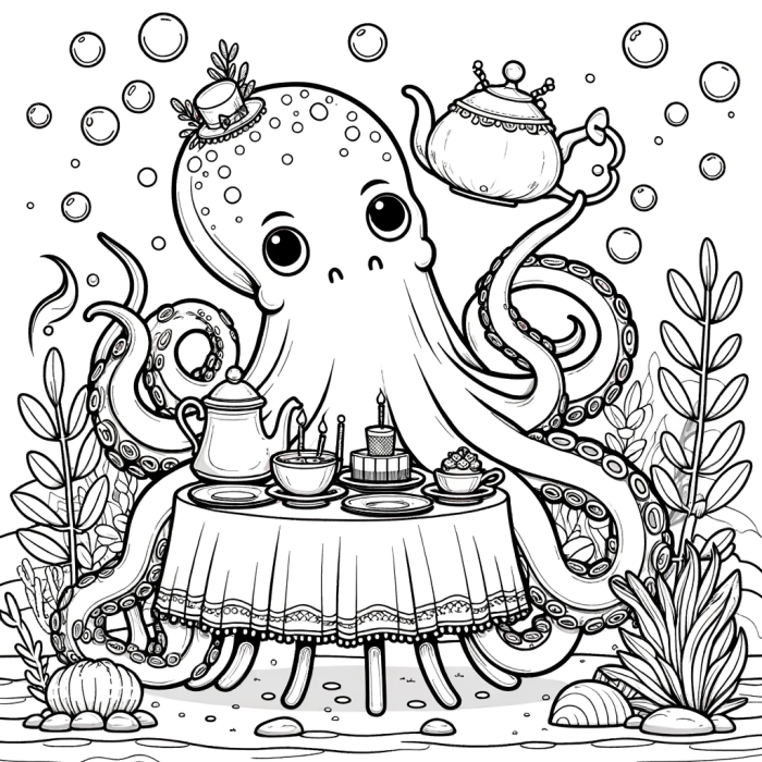 Coloring Page: Underwater Tea Party Color Page for Kids