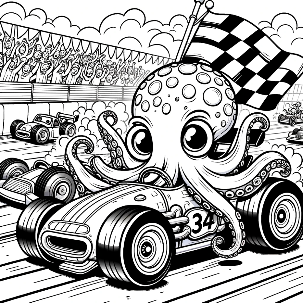 Coloring Page: Octopus Racer Color Page for Kids - Speed Into Creativity!