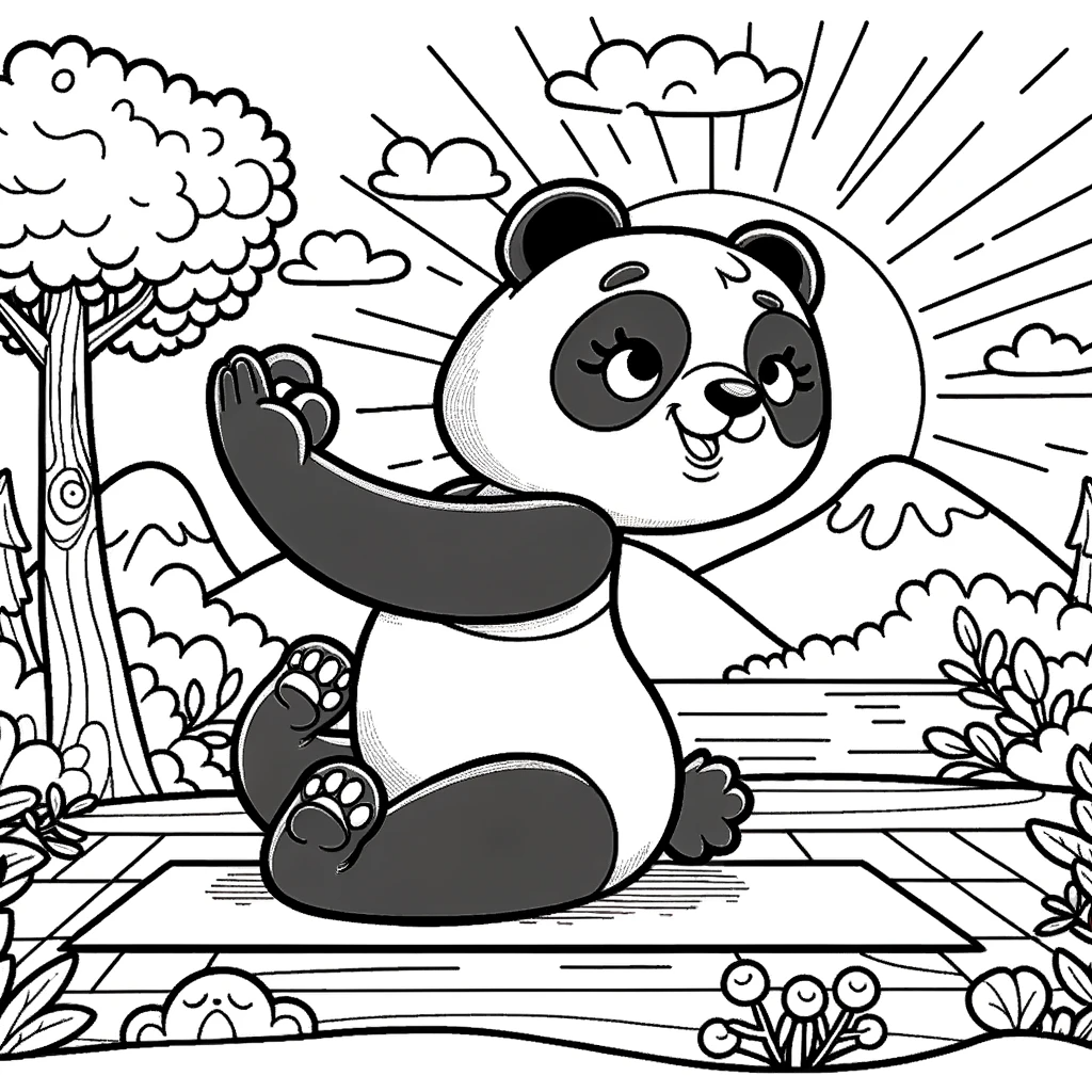 Coloring Page: Adorable Panda Waving - Free Color Page for Kids