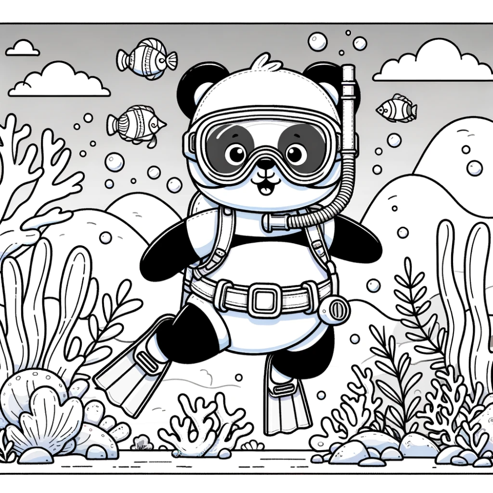 Coloring Page: Underwater Panda Adventure - Color Page for Kids
