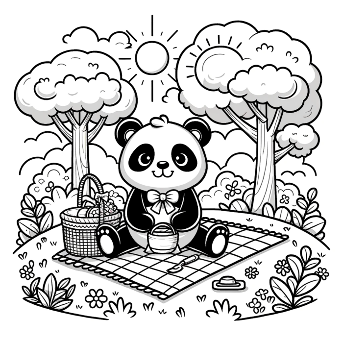 Coloring Page: Panda Picnic Adventure - Free Color Page for Kids