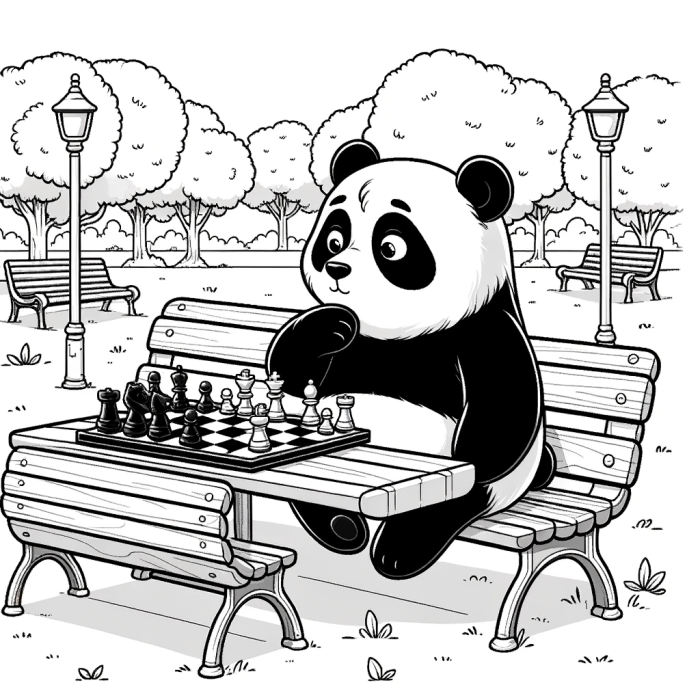 Coloring Page: Panda Chess Game - Fun Color Page for Kids
