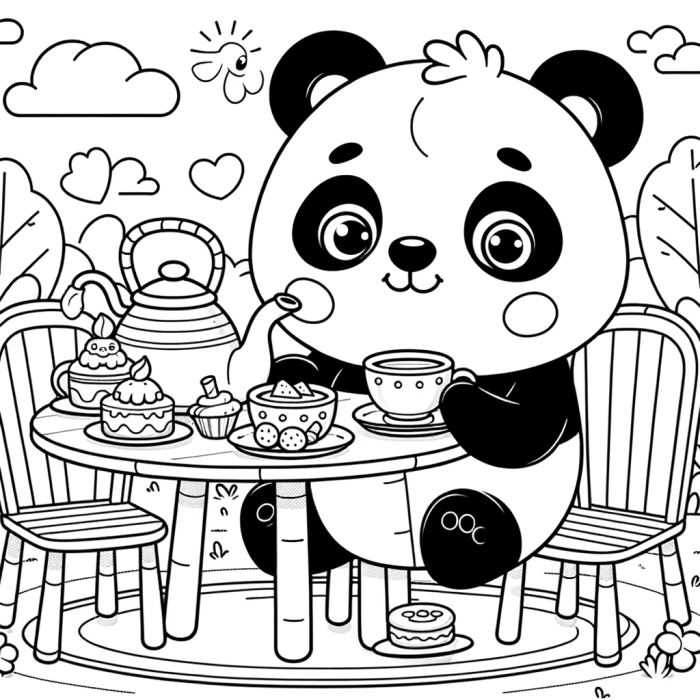 Coloring Page: Panda Tea Party - Fun Color Page for Kids