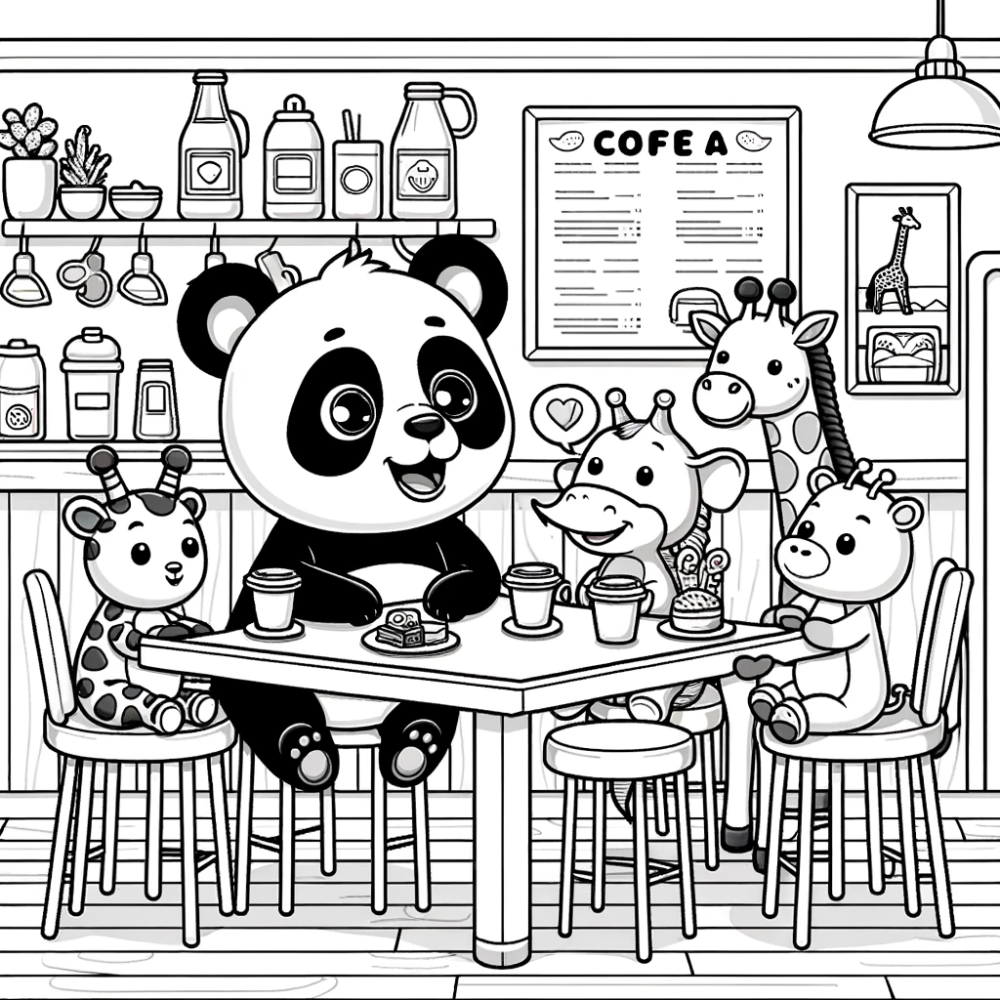 Coloring Page: Cozy Caf Friends Color Page for Kids - Artistic Fun and ...