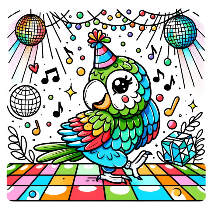 Coloring Page: Parrot Dance Party - Color Page for Kids