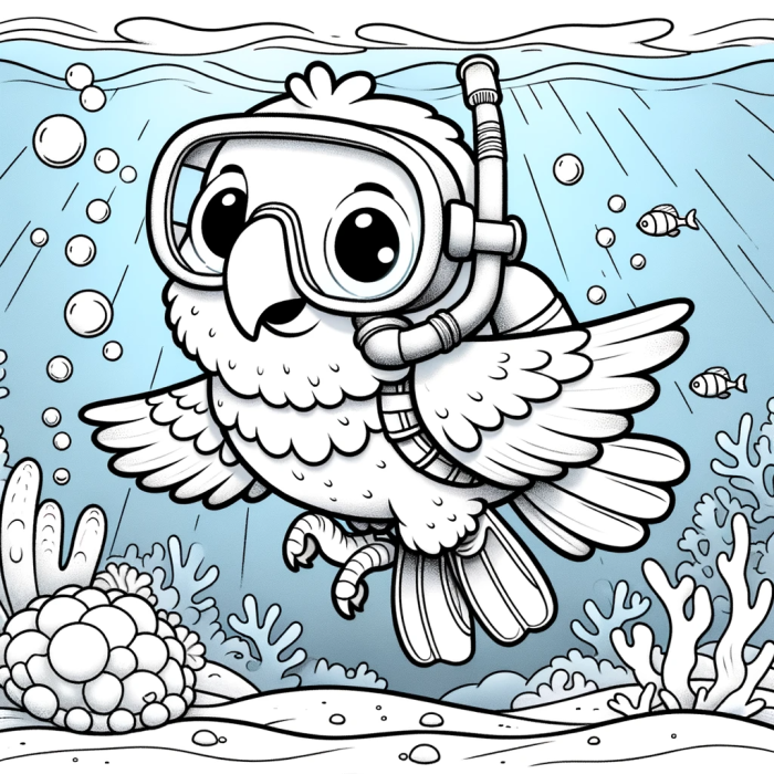 Coloring Page: Owl Underwater Adventure - Engaging Color Page for Kids