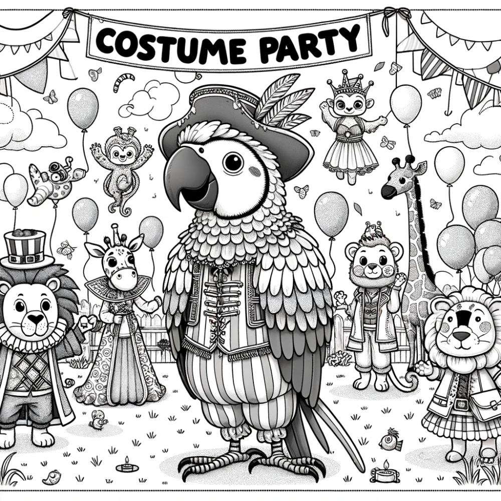 Coloring Page: Costume Party Animals: Engaging Color Page for Kids