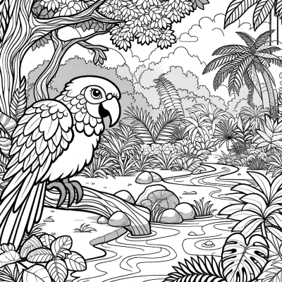 Coloring Page: Tropical Parrot Creative Color Page for Kids