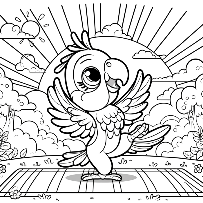 Coloring Page: Cheerful Parrot Color Page for Kids Fun and Creative