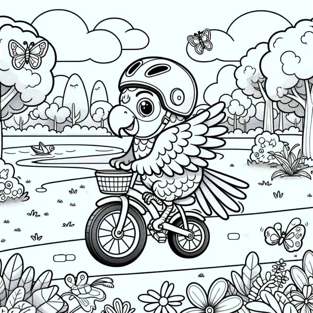 Coloring Page: Parrot Bicycle Adventure - Fun Color Page for Kids